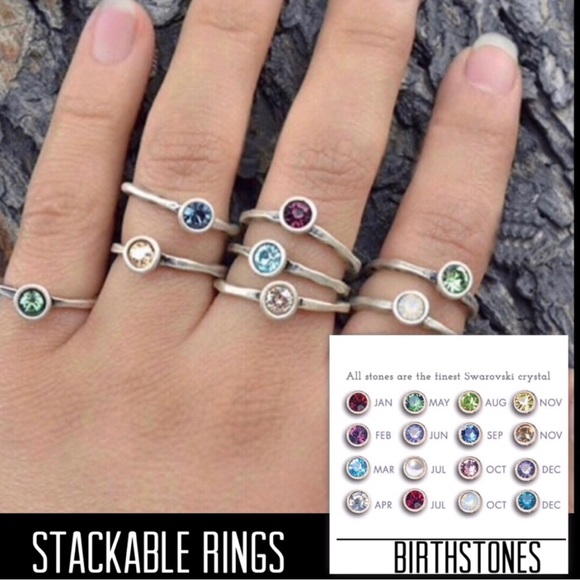 Jewelry | Swarovski Crystal Birthstone Stackable Rings 6 7 Or 8 ...